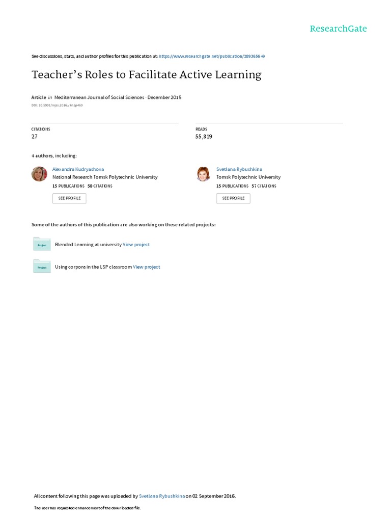 Teachers Roles To Facilitate Active Learning Download Free Pdf