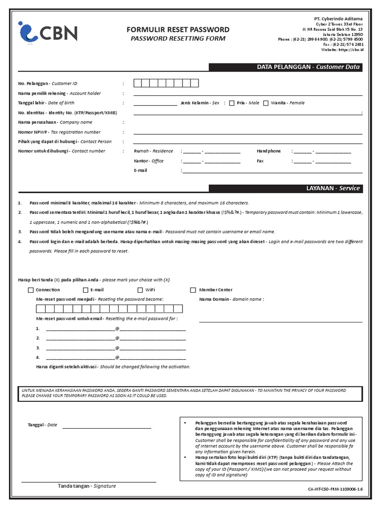 Cso Formulir Reset Password Rev - 1.6 | PDF