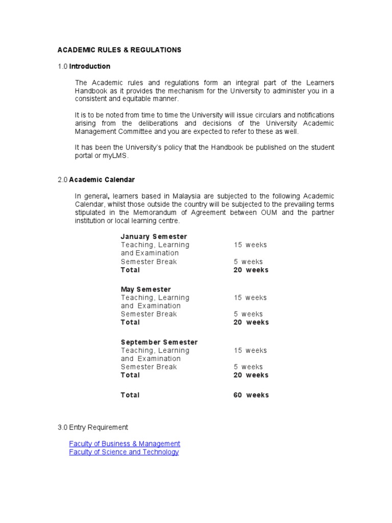 Topic 3 Academic Rules Regulation | PDF | Course Credit | Academic Term