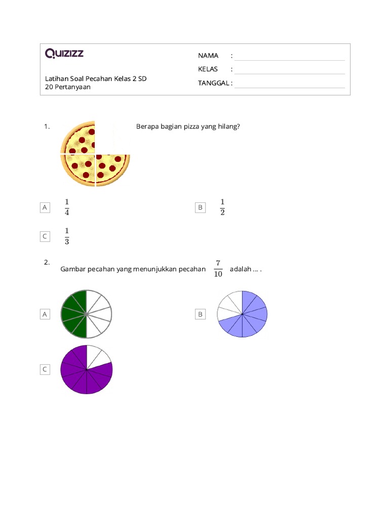 Latihan Soal Pecahan Kelas 2 SD | PDF