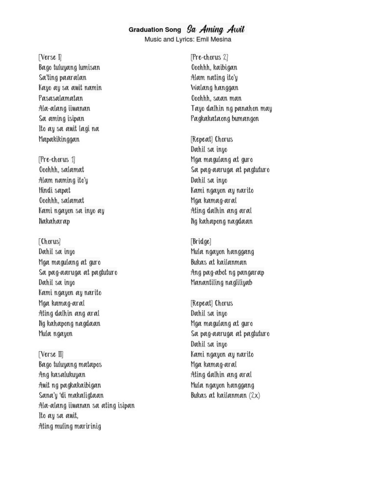 Graduation Song 2022-Aming Awit | PDF