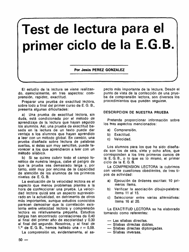 Test de Lectura para El Primer Ciclo de La E - G - B | PDF ...