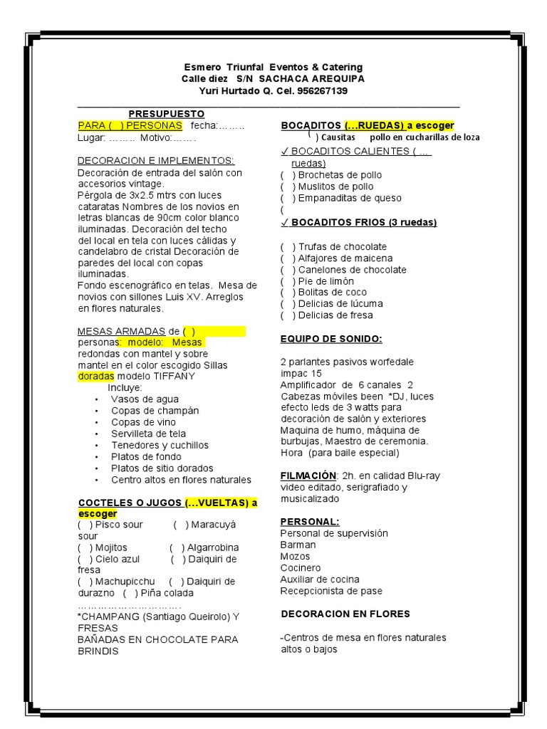 Proforma de Buffet Esmero Triunfal | PDF | Alimentos | Cocina