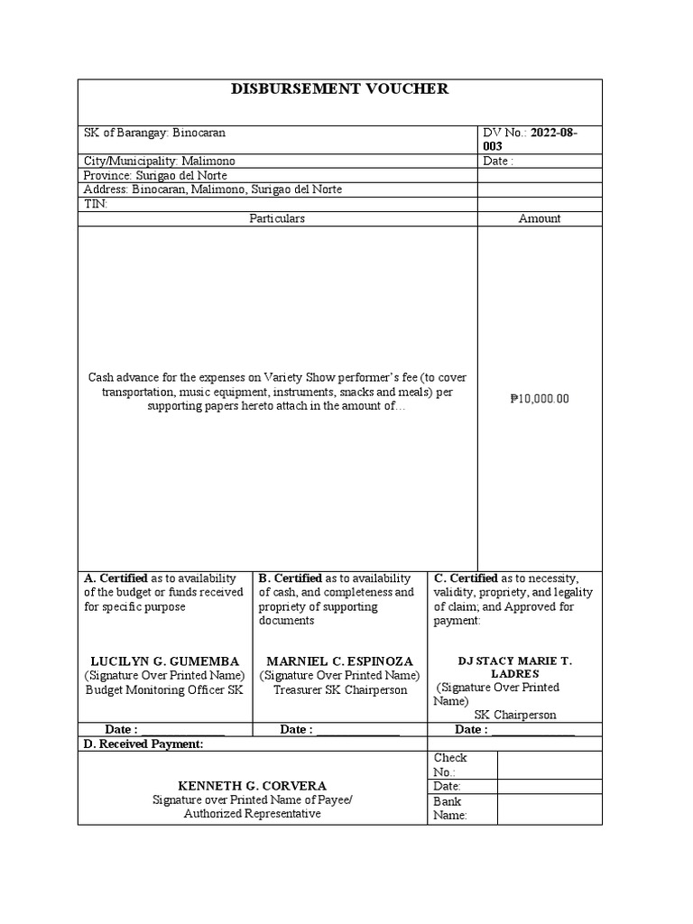 SK Disbursement Voucher Instructions | PDF | Payments | Cheque