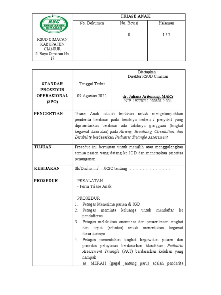 Prosedur Triase Anak di IGD | PDF
