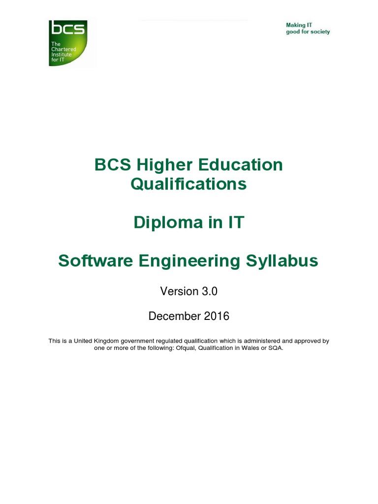 BCS Higher Education Qualifications Diploma in IT Software Engineering ...