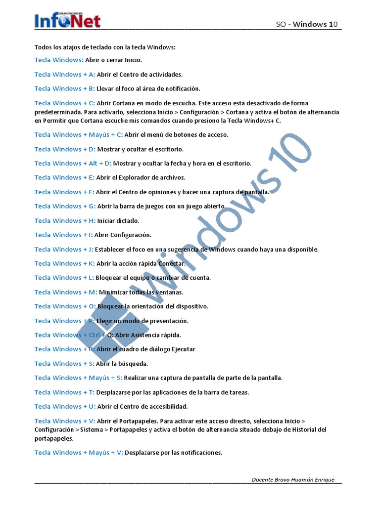 Todos Los Atajos de Teclado Con La Tecla Windows | PDF | Ventana ...