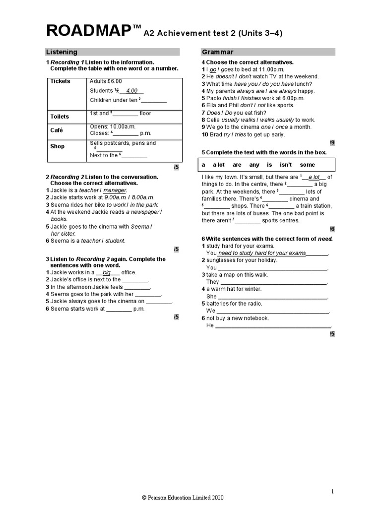 Roadmap: A2 Achievement Test 2 (Units 3-4) | PDF Roadmap: A2 Achievement Test 2 (Units 3-4) | PDF