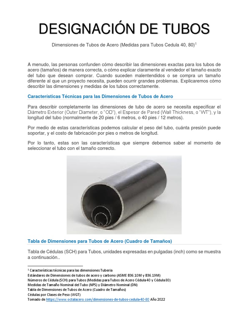 DESIGNACIÓN DE TUBOS y NORMA API 5L | PDF | Tubería (transporte de ...