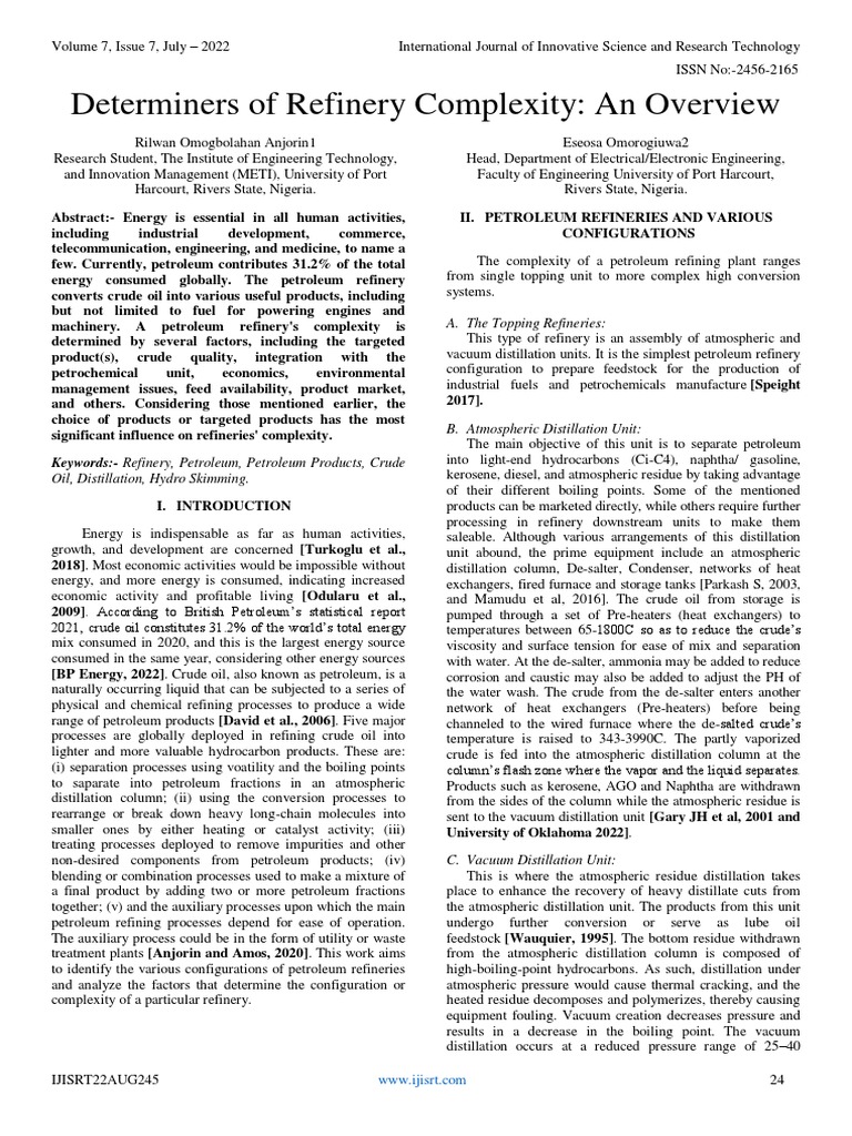 Determiners of Refinery Complexity An Overview | PDF | Oil Refinery ...