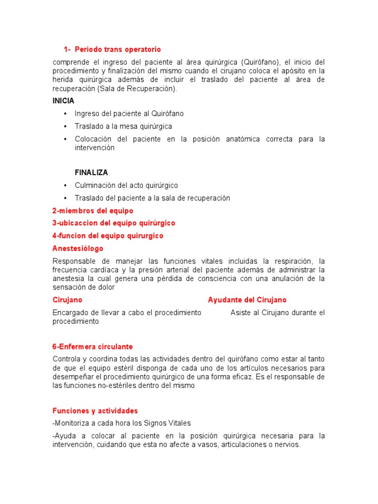 Periodo Trans Operatorio Exposicion Word | PDF | Cirugía | Anestesia