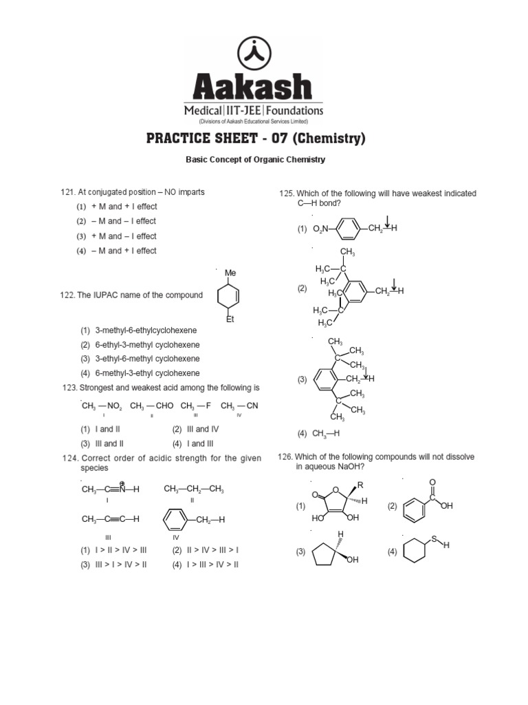 PRACTICE SHEET - 07 (Chemistry) : 121. at Conjugated Position - NO ...