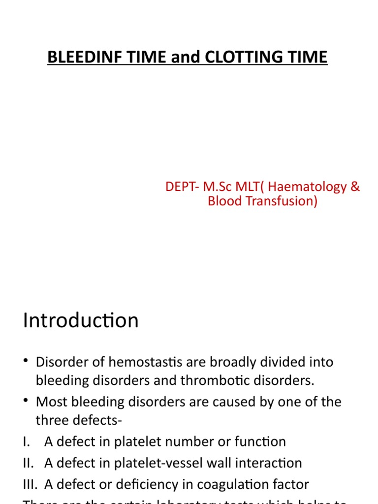 Bleeding and Clotting Time Tests Overview | PDF | Coagulation | Bleeding