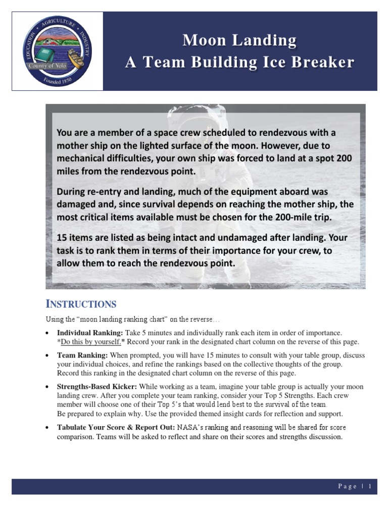 Moon Landing Team Building Exercise | PDF | Moon | Moon Landing