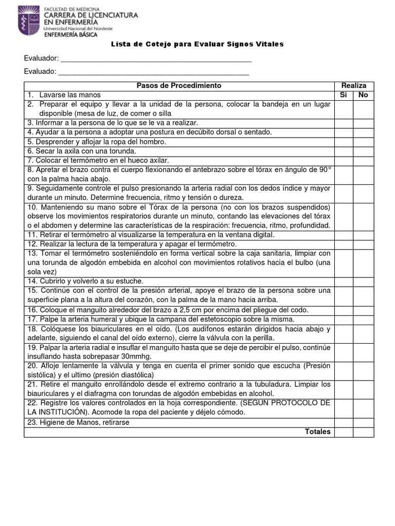 Lista de Cotejo de Signos Vitales | PDF | Presión sanguínea