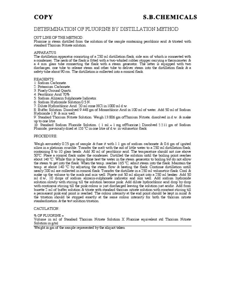 Determination of Fluorine by Distillation Method | PDF | Titration ...