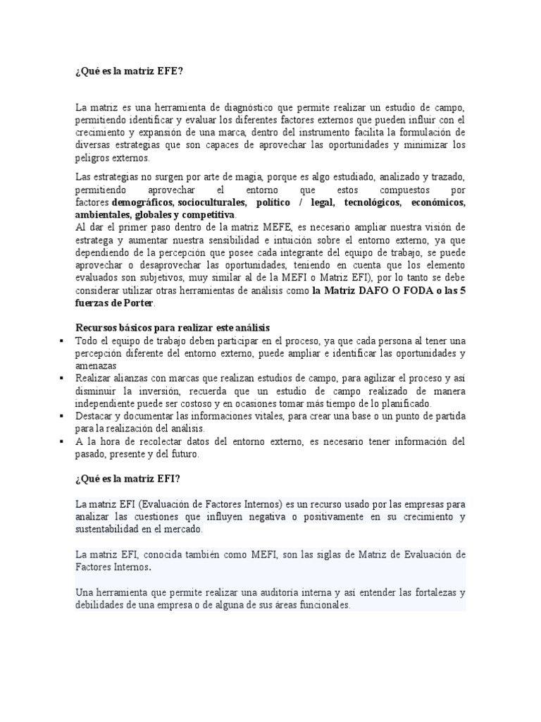 Matriz EFE y EFI | PDF | Análisis FODA | Economias