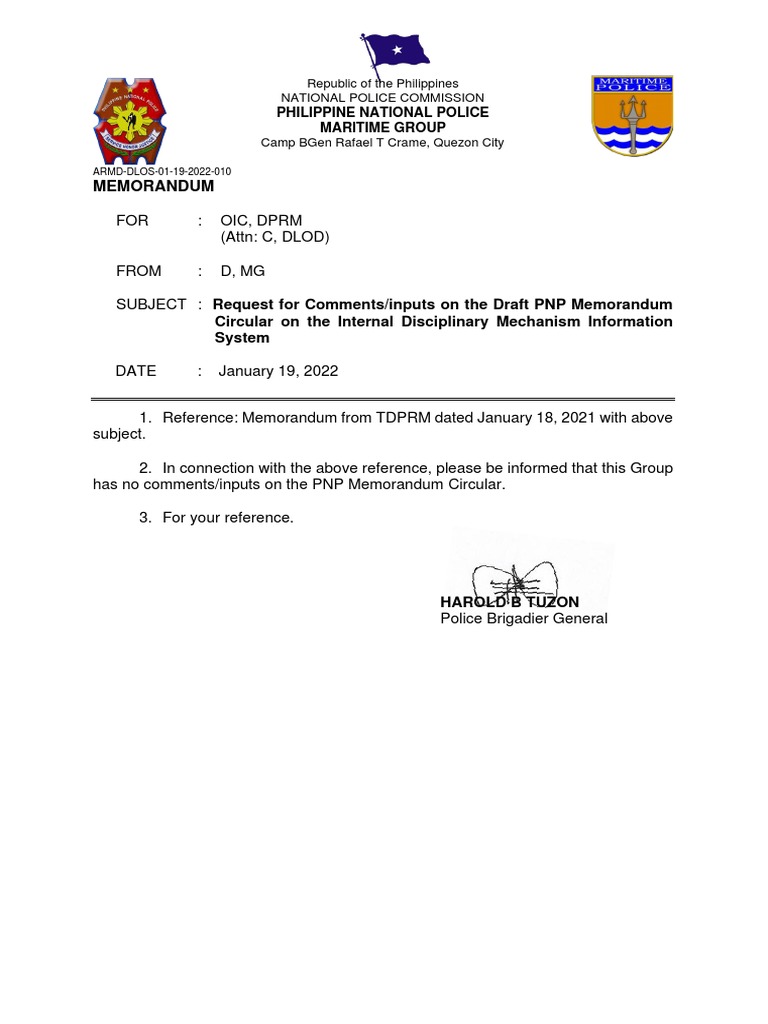 Memorandum: Philippine National Police Maritime Group | PDF