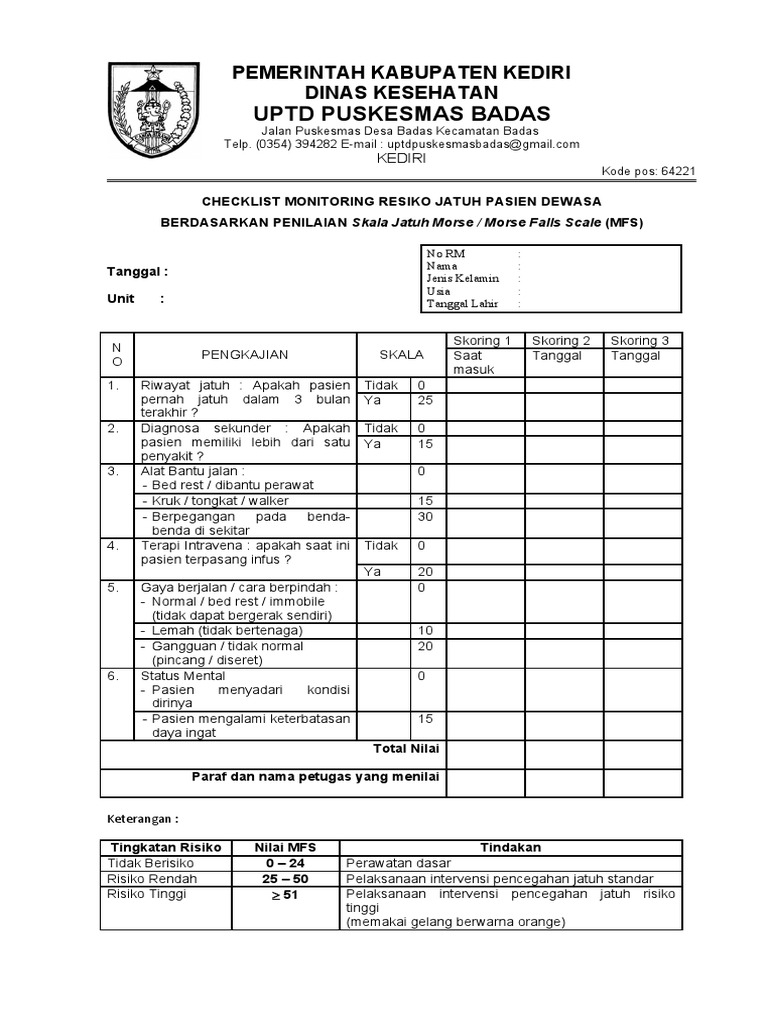 Ceklis Penapisan Pasien Dengan Resiko Jatuh | PDF