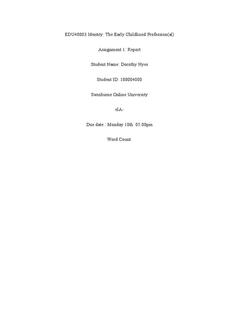 EDU 40003 - Identity Assignment | PDF | Child Care | Early Childhood ...