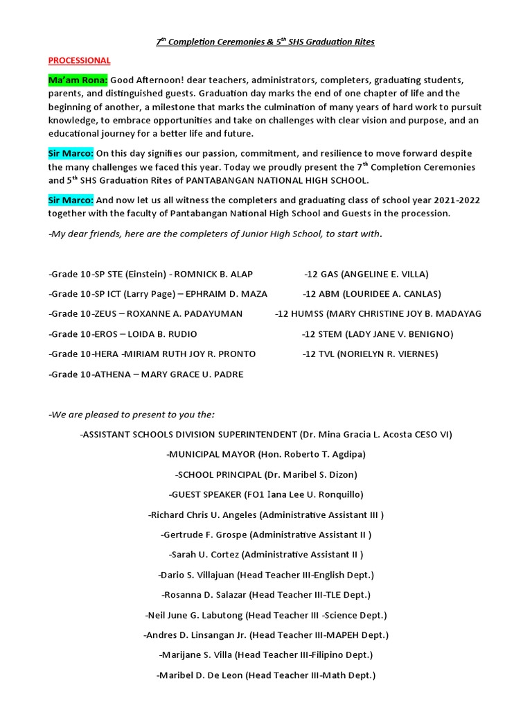 Processional: 7 Completion Ceremonies & 5 SHS Graduation Rites | PDF