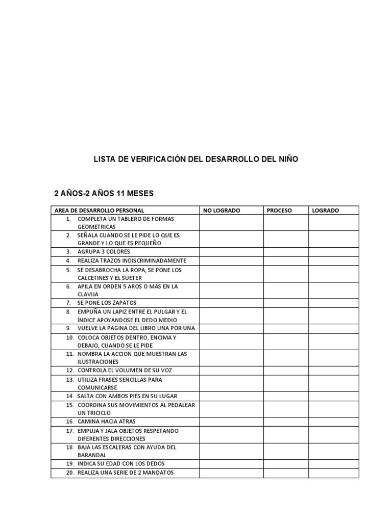 Lista de Verificación Del Desarrollo Del Niño 2 Años | PDF