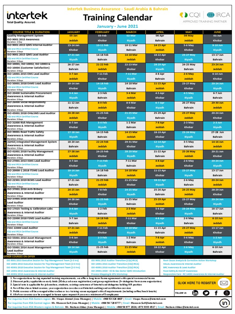 Intertek KSA - Bahrain Training Calendar - H1 2021 | PDF | Iso 9000 ...