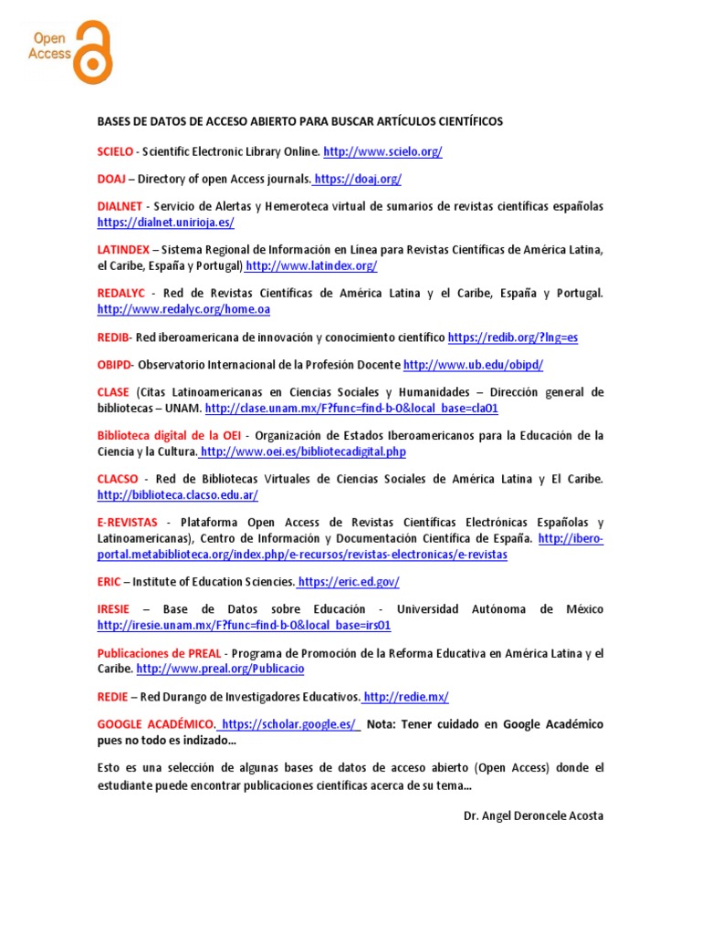 00 Bases de Datos de Acceso Abierto | PDF