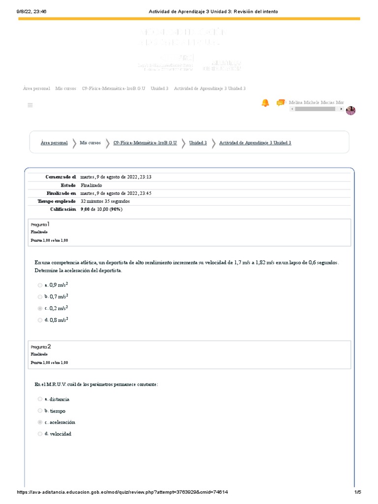 Actividad de Aprendizaje 3 Unidad 3 - Revisión Del Intento | PDF ...