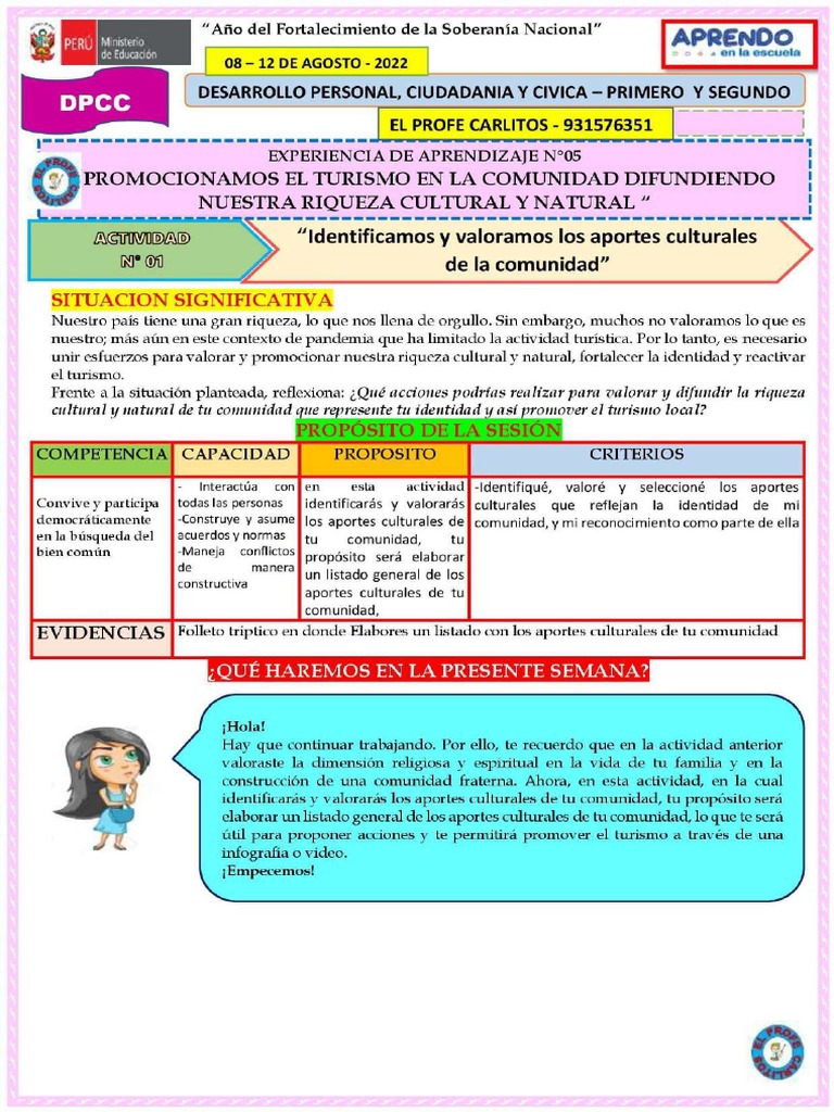 Experiencia de Aprendizaje 05 - Desarrollo Personal Ciudadania y Civica - Actividad 01 - 1ero y ...