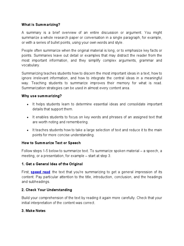 SUMMARIZING | PDF | Cognition | Human Communication