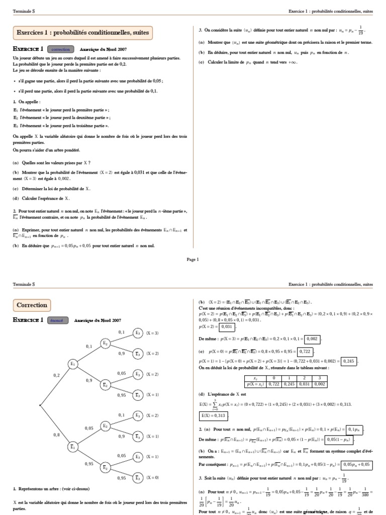 Probabilités Conditionnelles et Suites : Exercice Terminale S | PDF ...