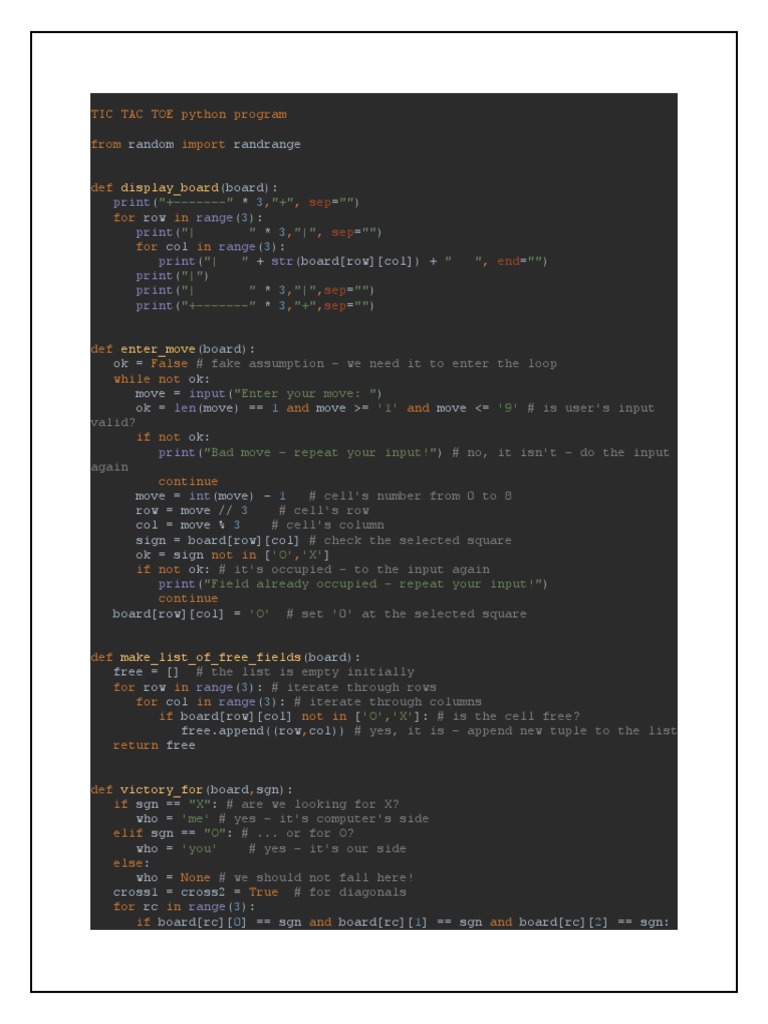 TIC TAC TOE Python Program | PDF | Computer Programming | Software ...