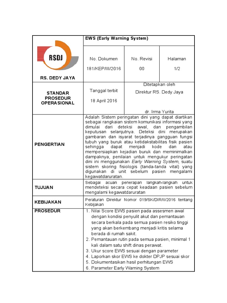 EWS (Early Warning System) : Sebagai Acuan Penerapan Langkah-Langkah Untuk | PDF