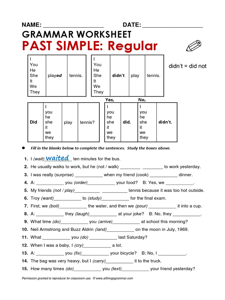 PAST SIMPLE: Regular: Grammar Worksheet | PDF