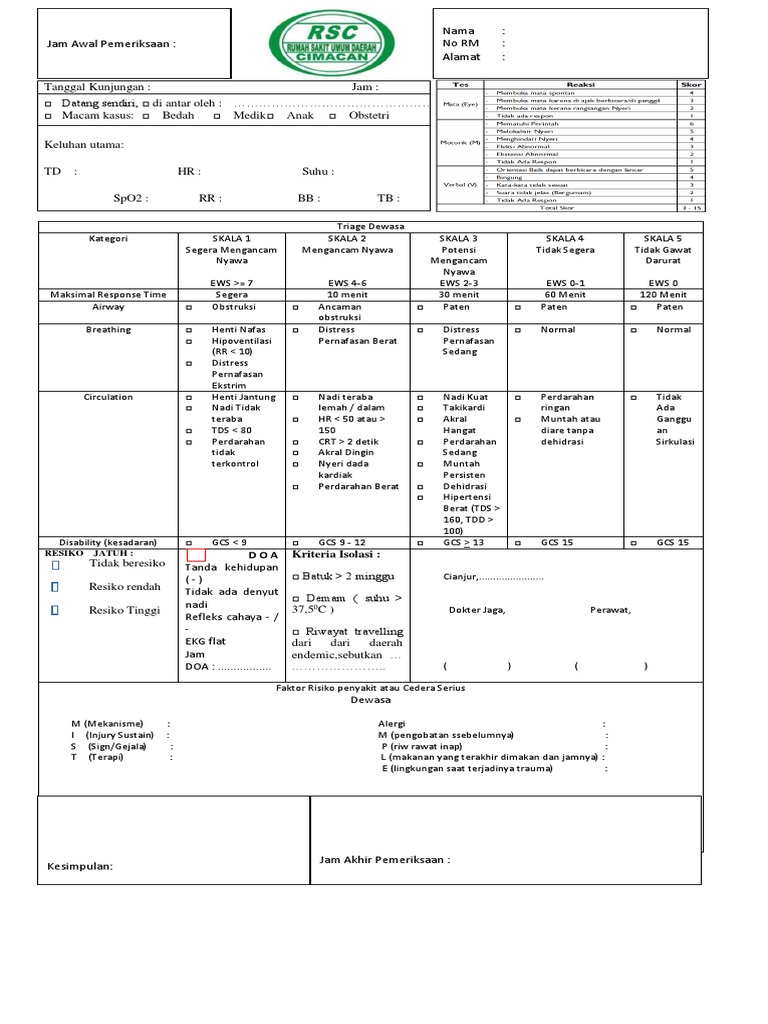 Formulir Triage Medis Dewasa | PDF