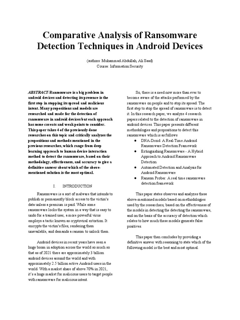 Comparative Analysis Of Ransomware Detection Techniques In Android Devices Pdf Ransomware