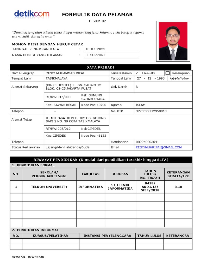 AMS Form 02 Data Pelamar | PDF