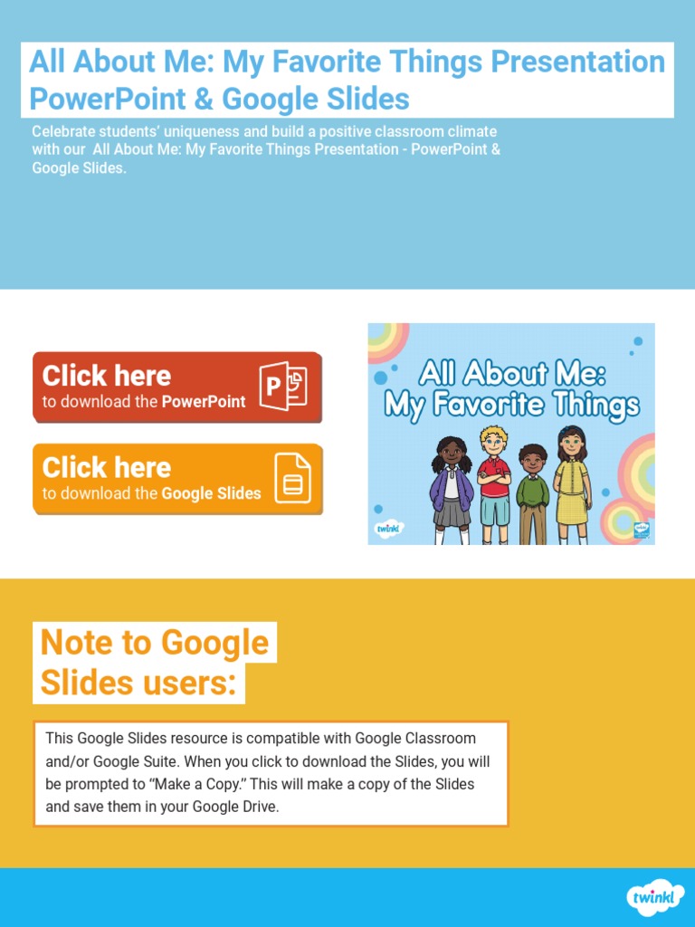 All About Me: My Favorite Things Slides | PDF