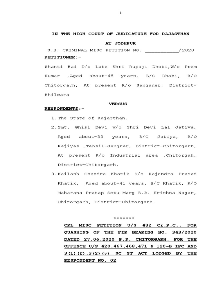 Petition seeking to quash an FIR for offenses of cheating and forgery ...