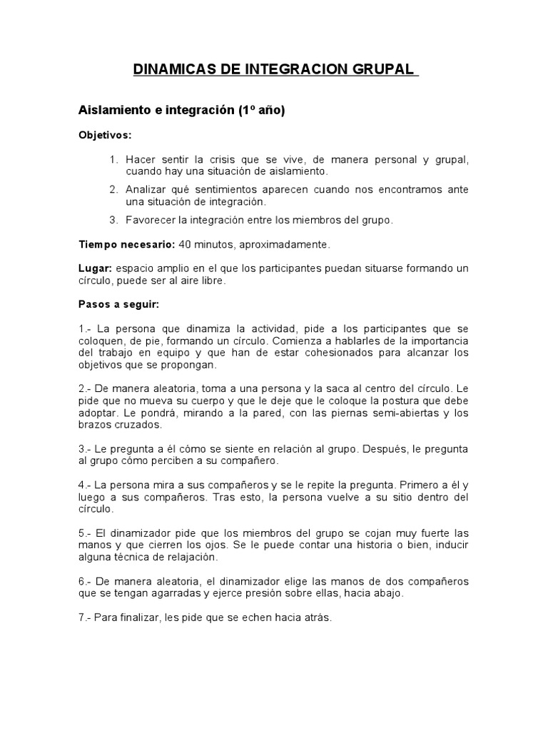 Dinamicas de Integracion Grupal para Jovenes y Adultos | PDF