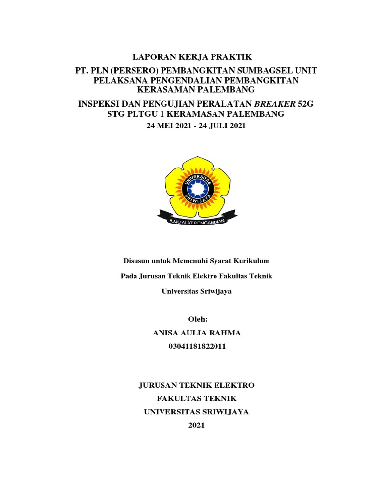 Inspeksi Dan Pengujian Per Alatan Breaker 52G STG Pltgu 1 Keramasan ...