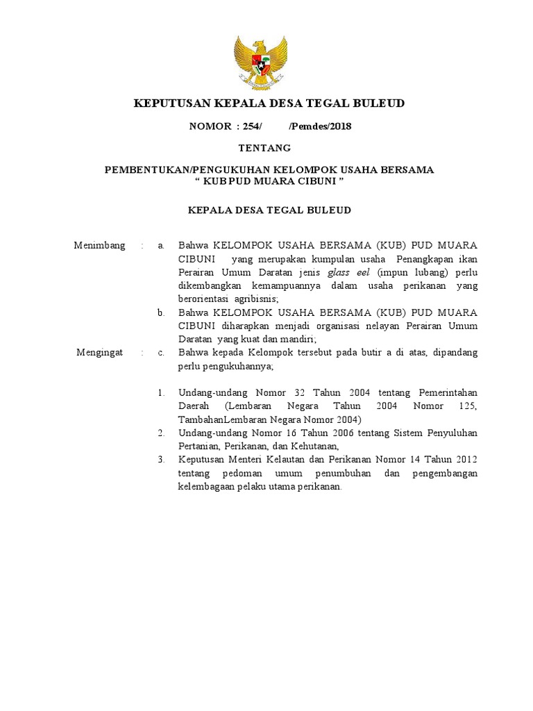 Format SK Pengukuhan KUB KABUA 2 | PDF