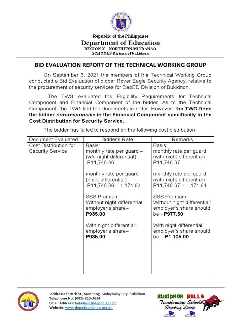 Bid Evaluation Report for Security Services | PDF | Employment | Salary