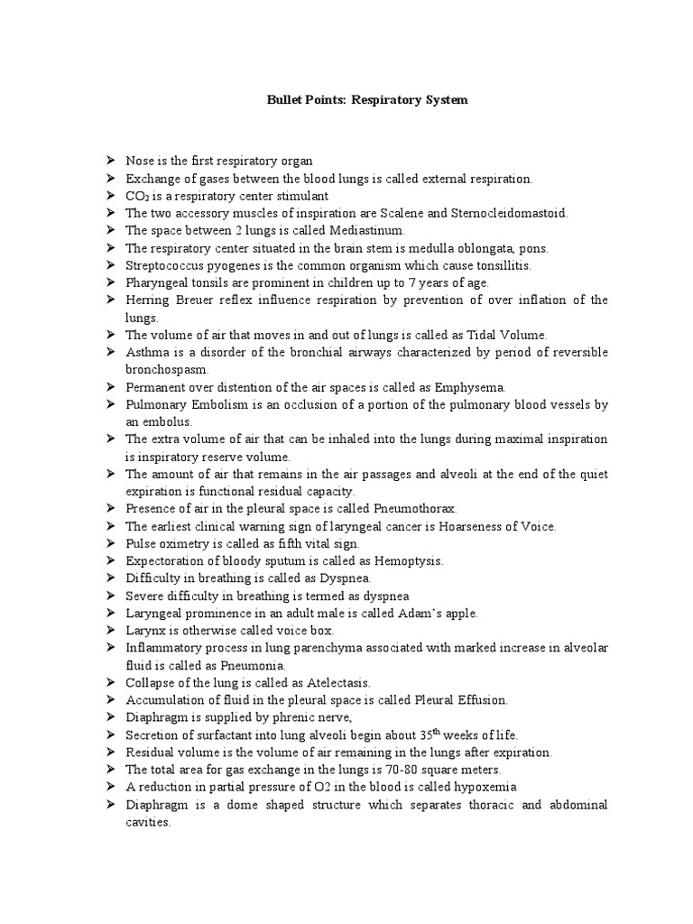 Key Points on the Respiratory System | PDF | Lung | Respiratory System