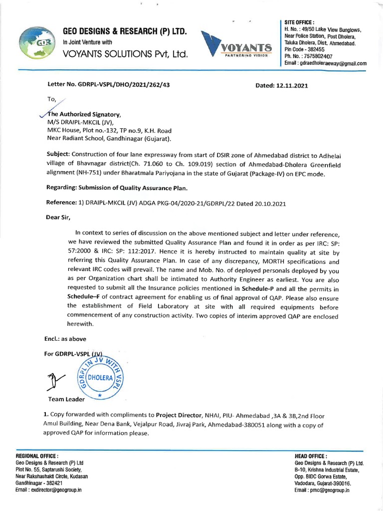 Road Construction Approved QAP | PDF | Quality Assurance | Quality Management System