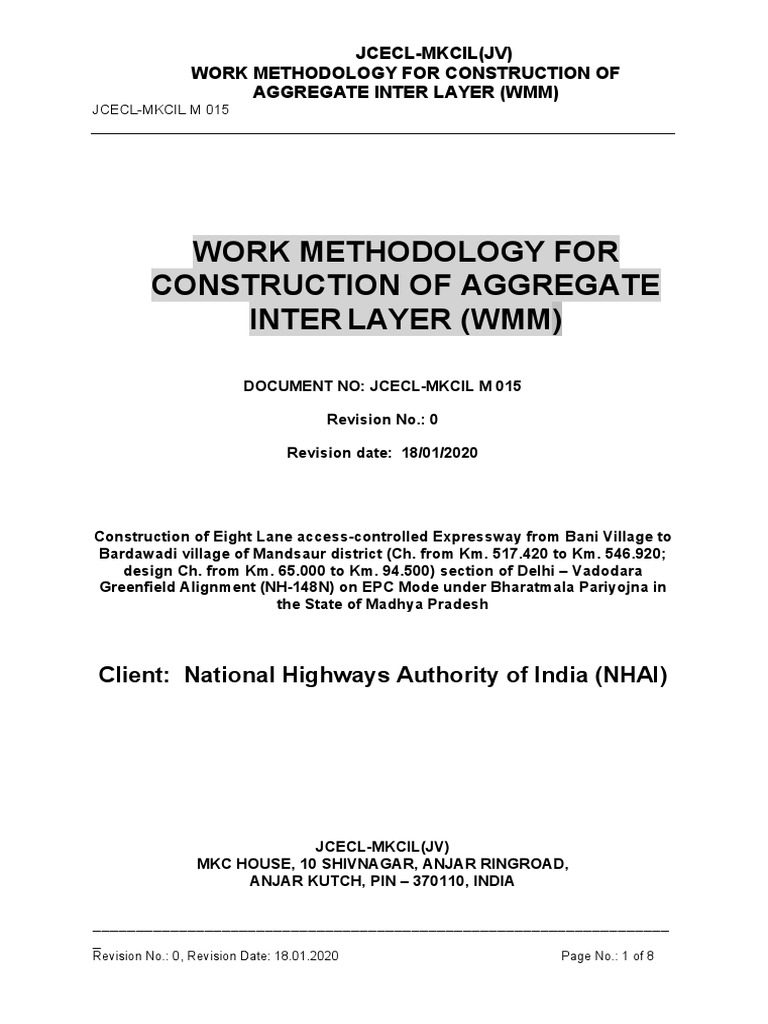 Work Methodology For Construction of Aggregate Inter Layer (WMM) | PDF ...