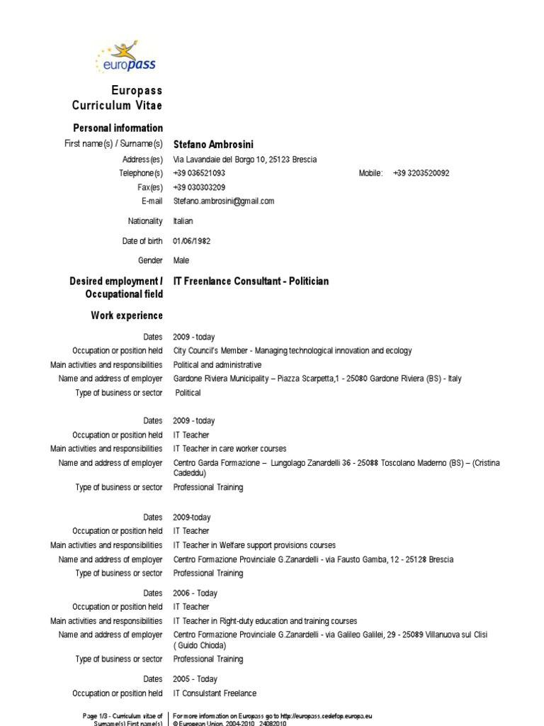 CV Ambrosini Stefano 2011 en | PDF | Languages