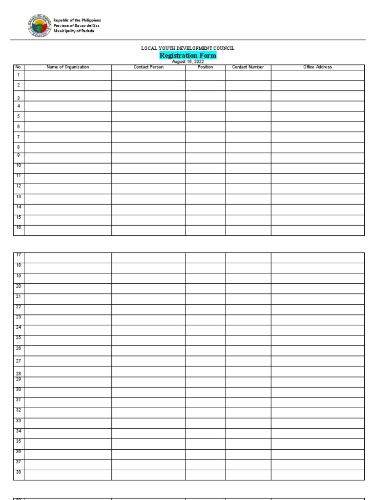 Padada Local Youth Council Registration Form | PDF