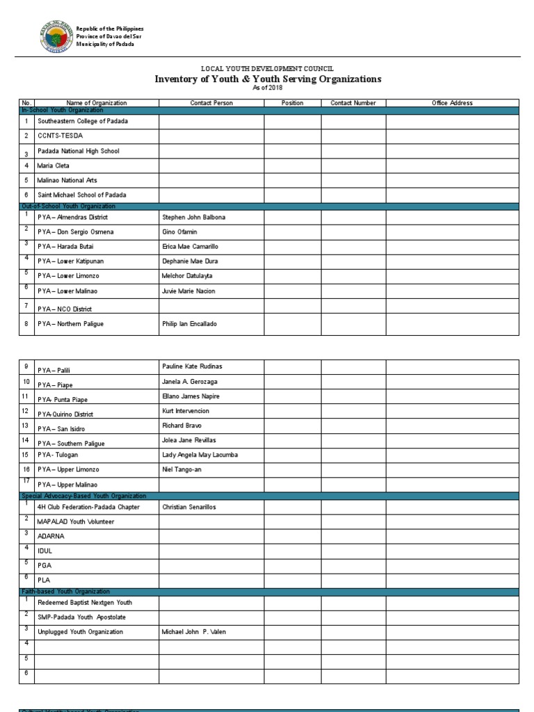 Inventory of Youth & Youth Serving Organizations | PDF